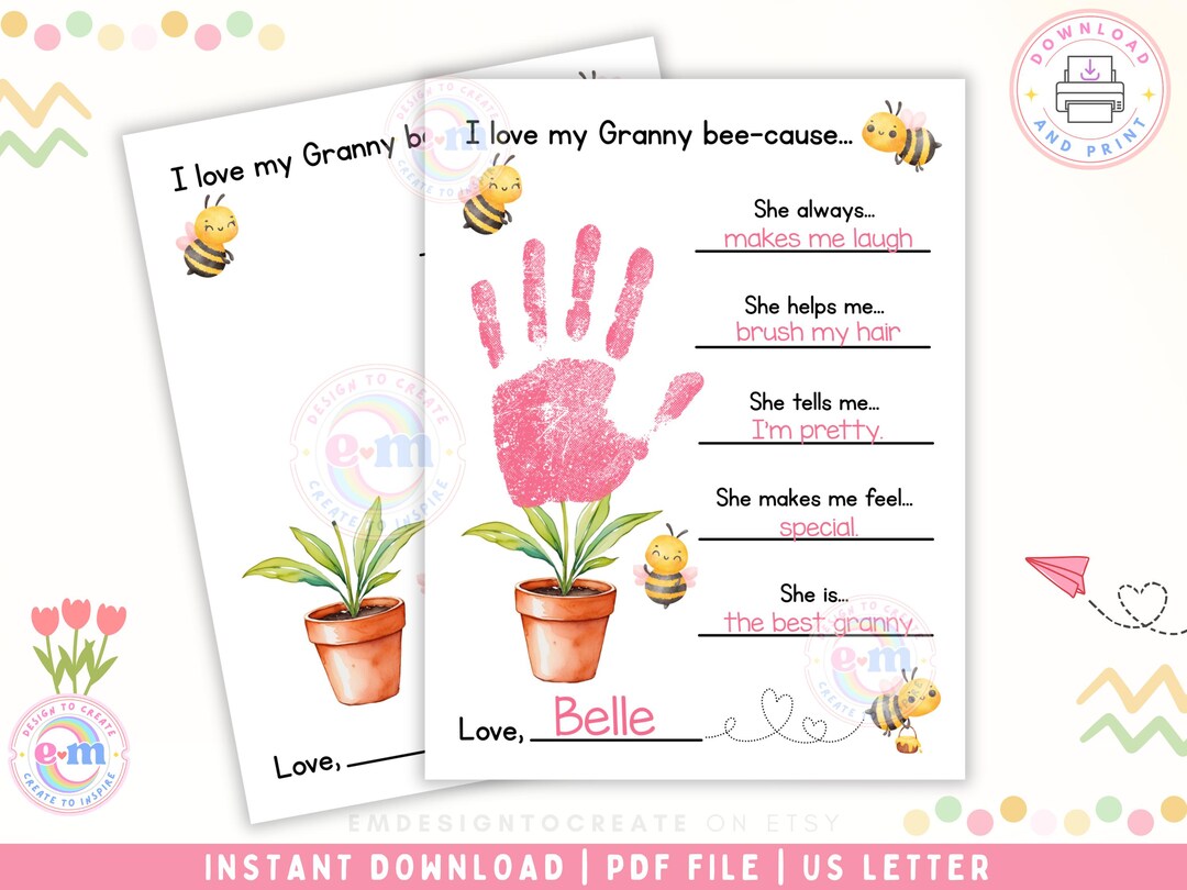 Grandparents Day Granny Handprint Art PRINTABLE, Gift for Granny ...