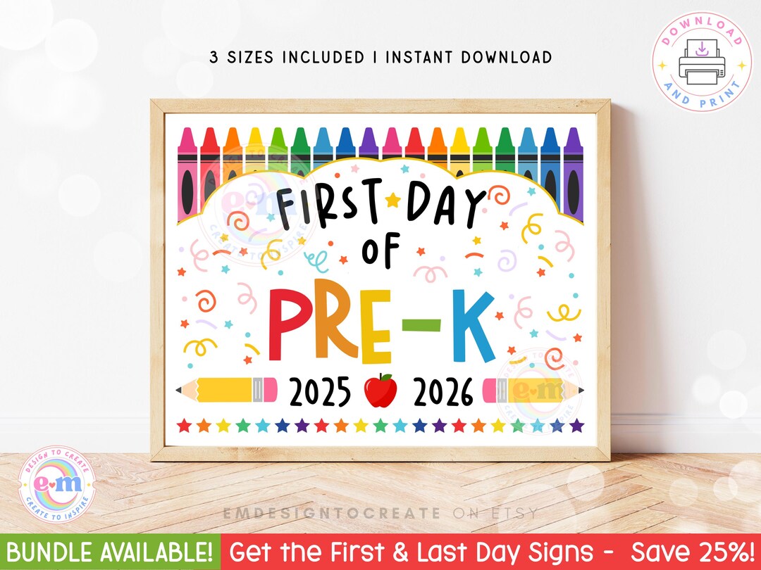 First Day of Pre-k Sign, PRINTABLE First Day of School Sign, 2025 Back ...