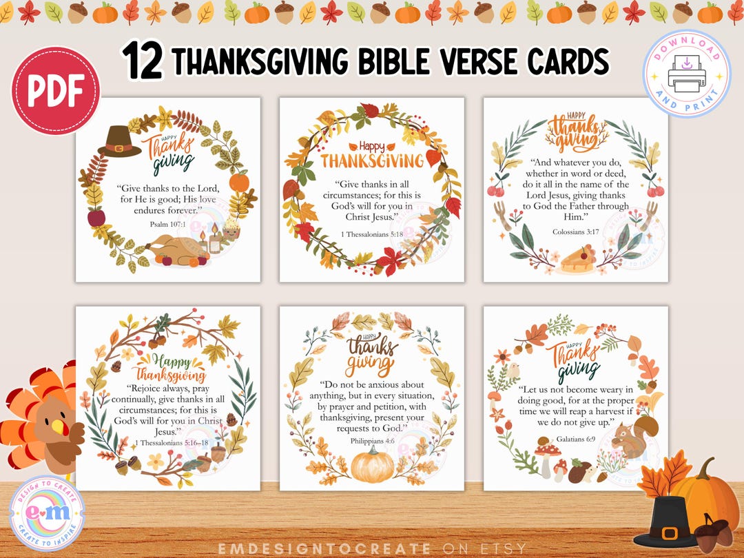 Thanksgiving Bible Verse Cards: Printable Christian Scripture Gift Tags ...