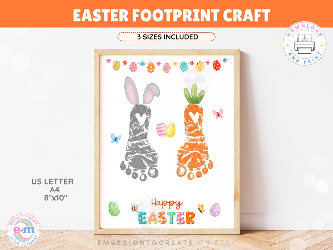Easter Footprint Craft Printable, Bunny & Carrot Footprint Art for Baby ...