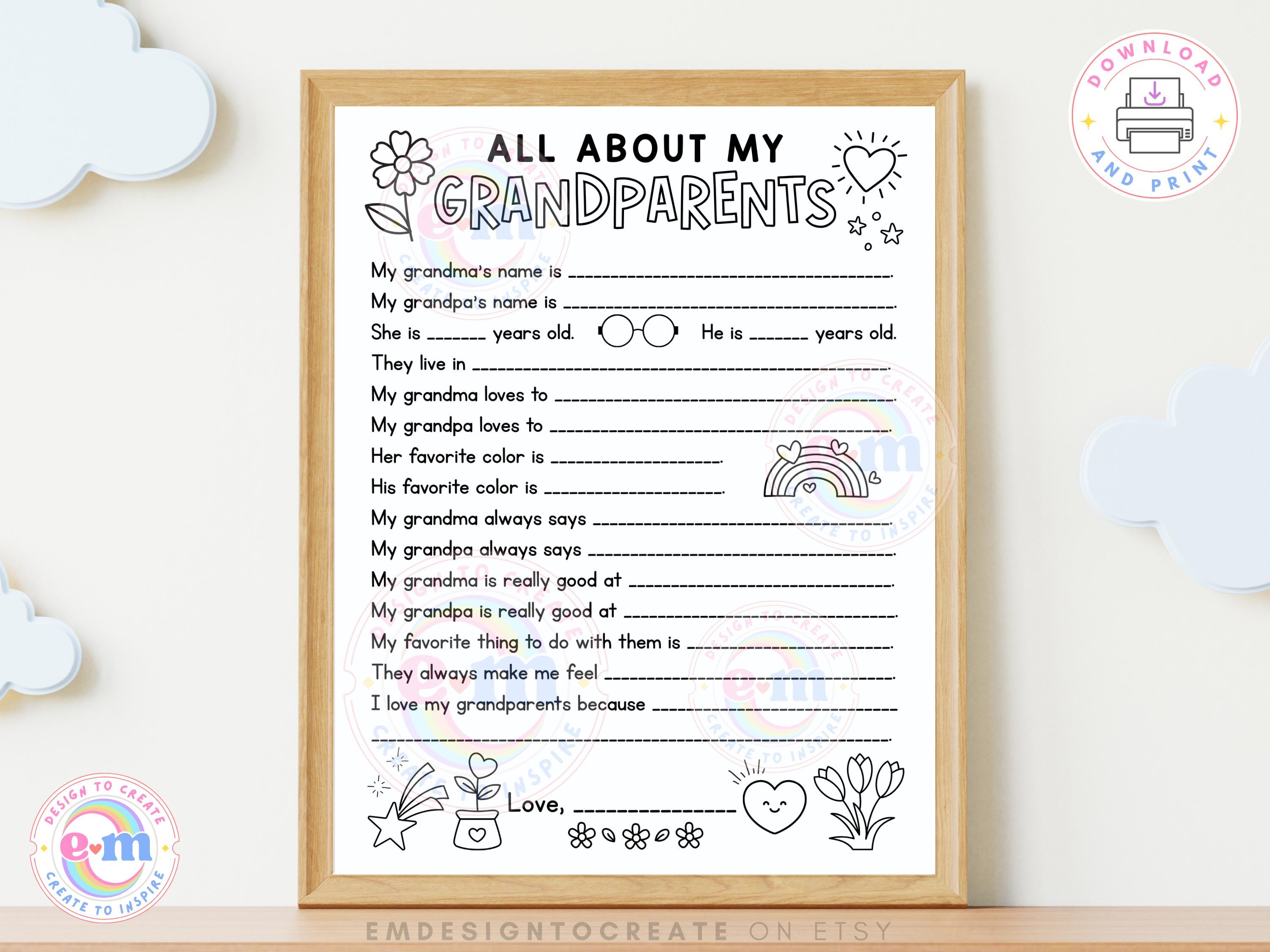 All About My Grandparents PRINTABLE, Grandparents Day Activity for Kids ...