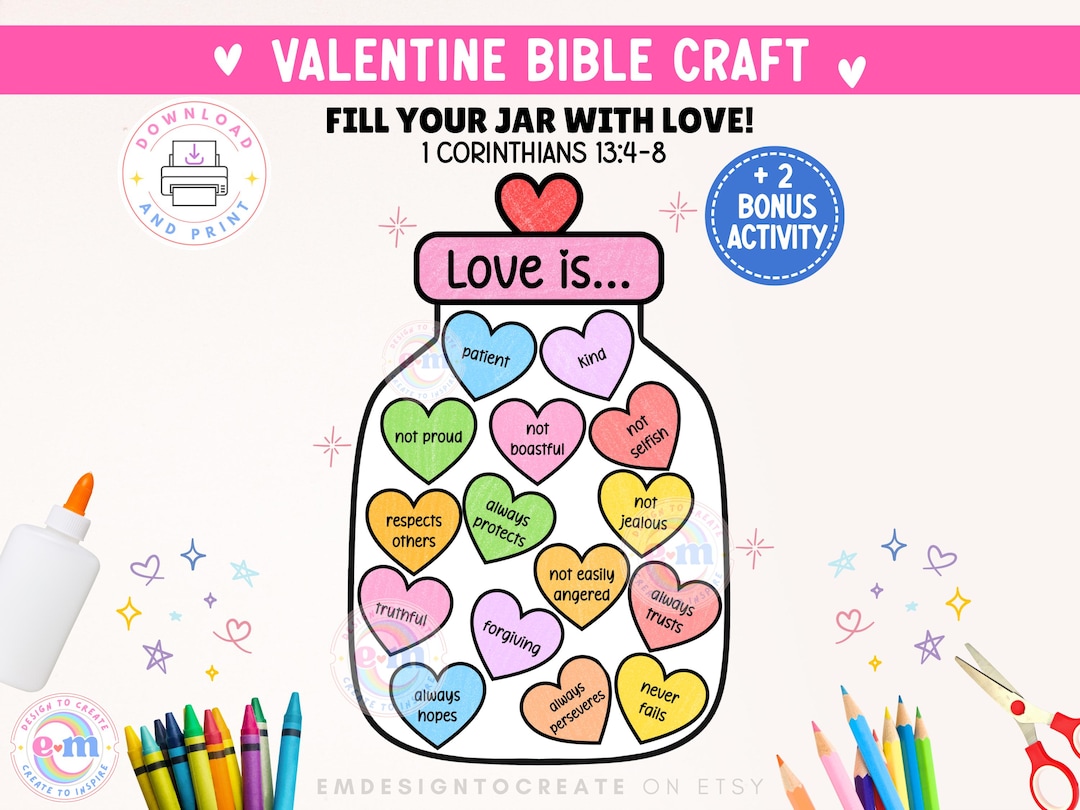 Valentine's Day Jar of Love Bible Lesson Craft, Printable Christian ...
