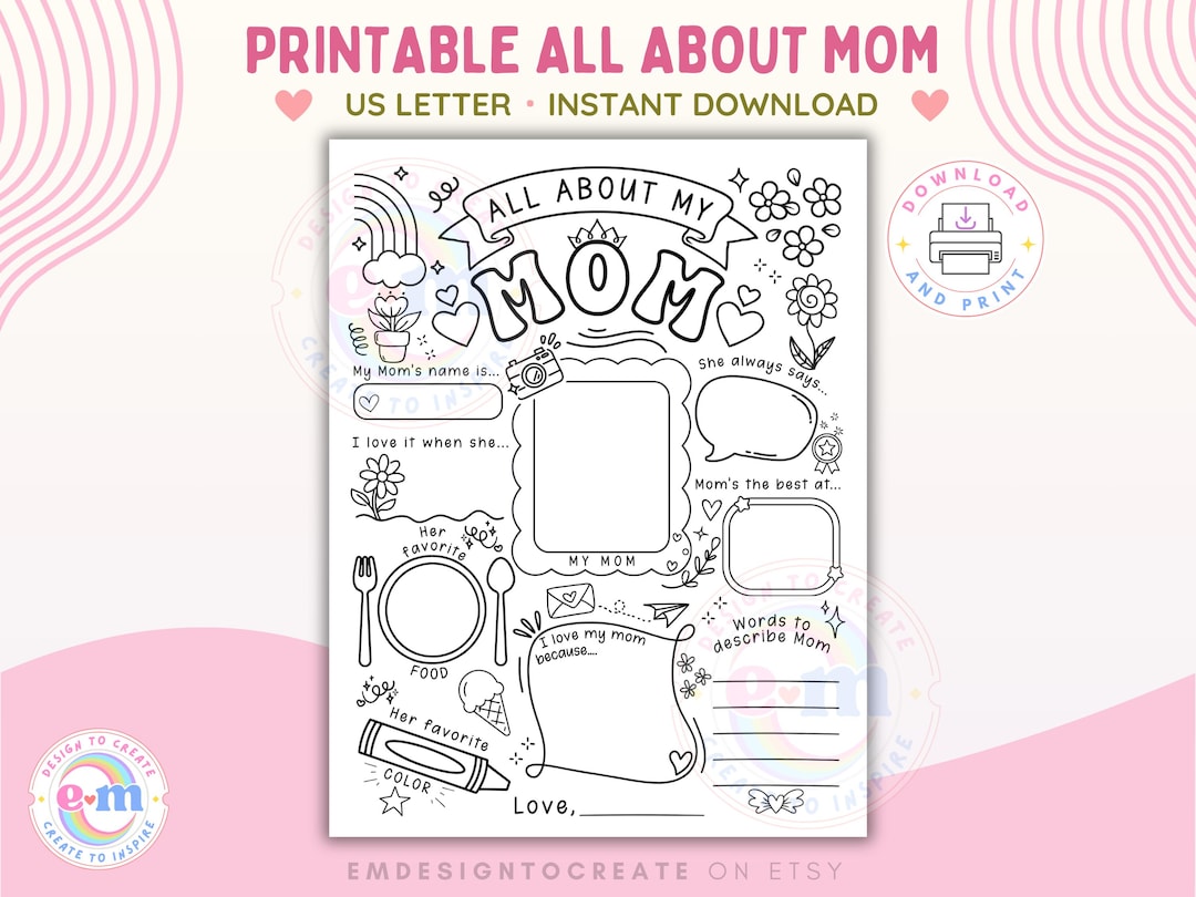 PRINTABLE All About My Mom, Mother's Day Activity for Kids, Mom Fill in ...
