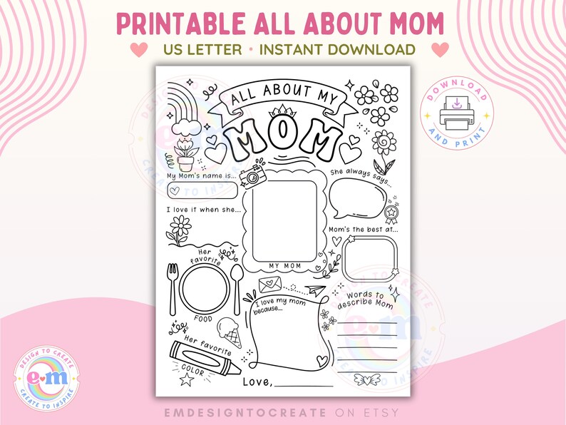 PRINTABLE All About My Mom, Mother's Day Activity for Kids, Mom Fill in ...