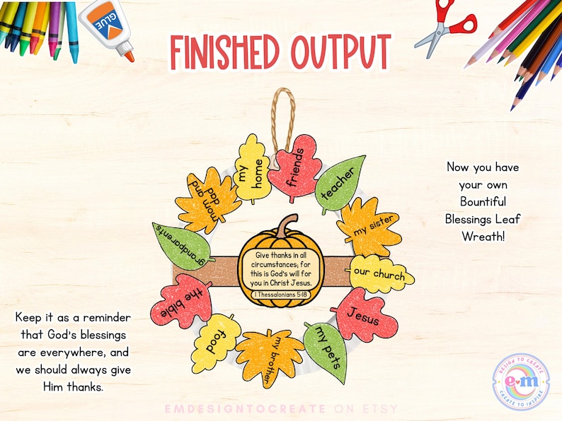 Fall Bible Craft for Kids, PRINTABLE Fall Leaf Wreath Craft, Christian ...