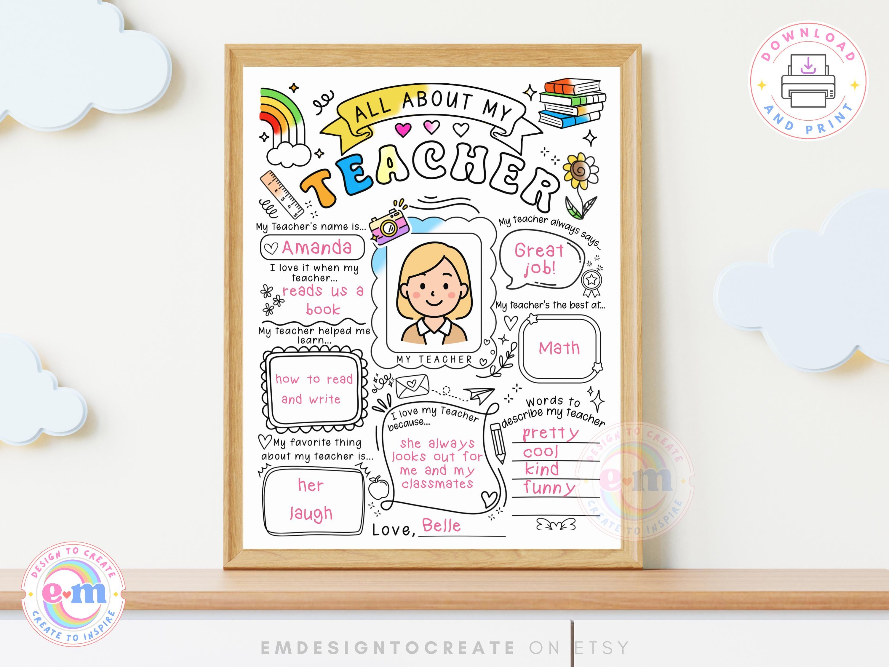 Teacher Appreciation Week Printable for Kids, All About My Teacher ...