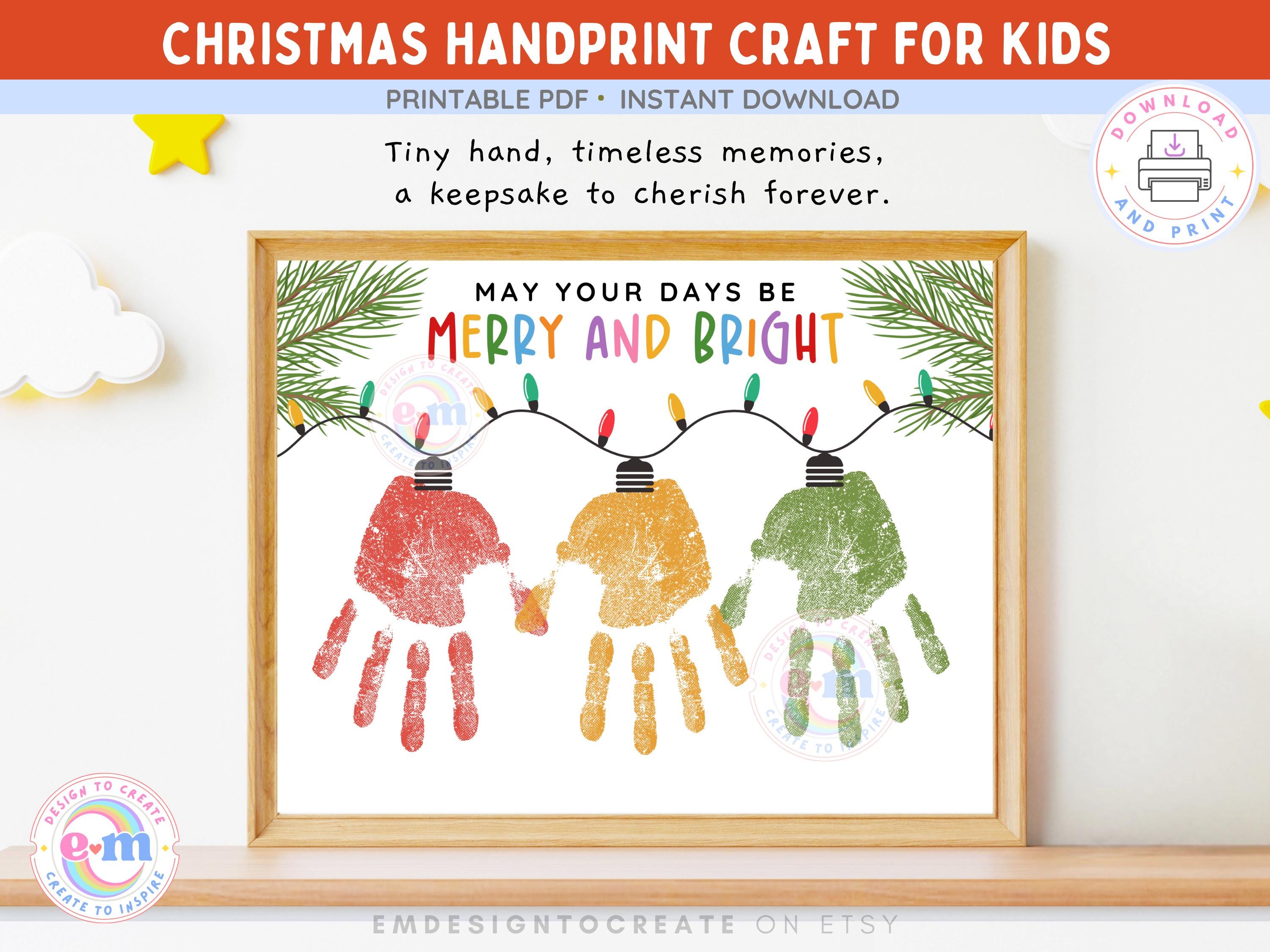 Christmas Lights Handprint Craft, Merry and Bright Handprint Art, Xmas ...
