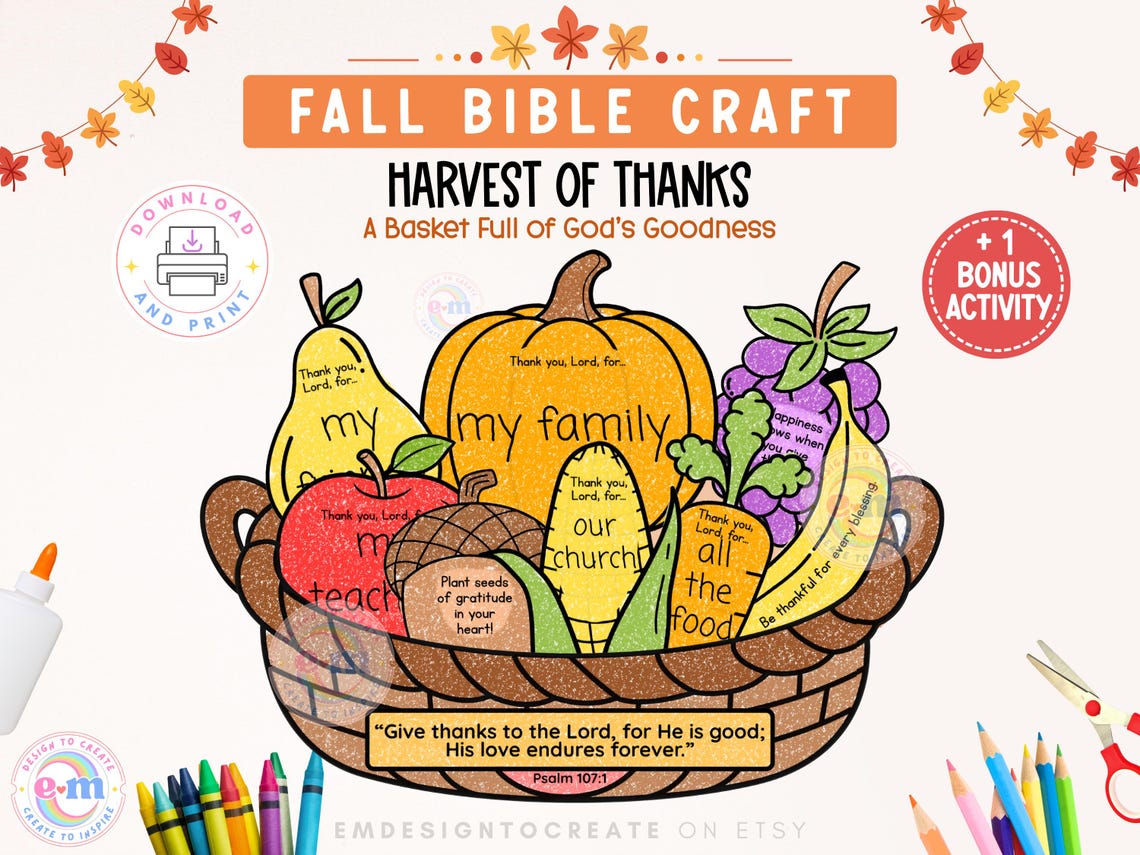 Fall Bible Craft for Kids, Harvest of Thanks Printable Bible Lesson ...