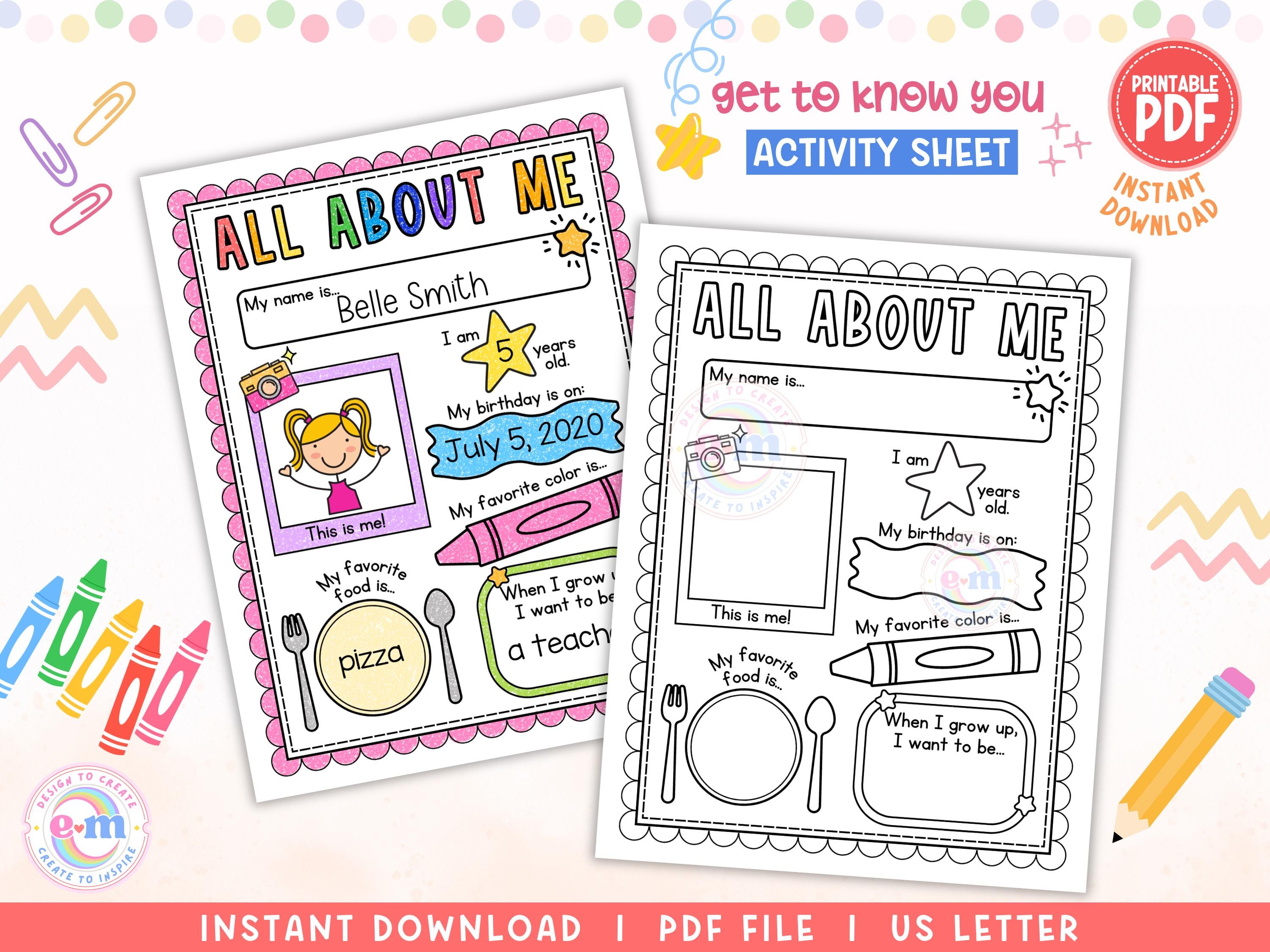 All About Me PRINTABLE, Back to School Worksheet for Kids, Get to Know ...