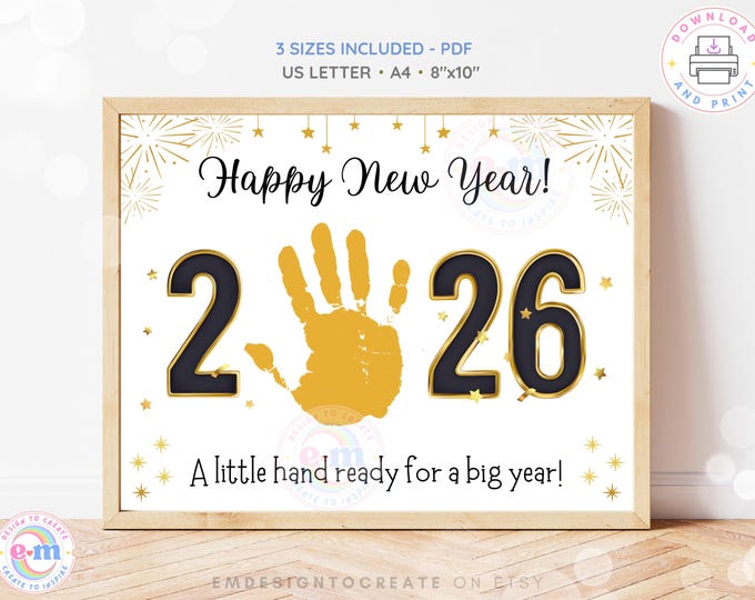New Year 2026 Handprint Craft, Printable New Years Handprint Art ...