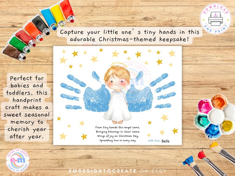 Angel Handprint Craft Poem Printable, Christmas Kids Handprint Art ...