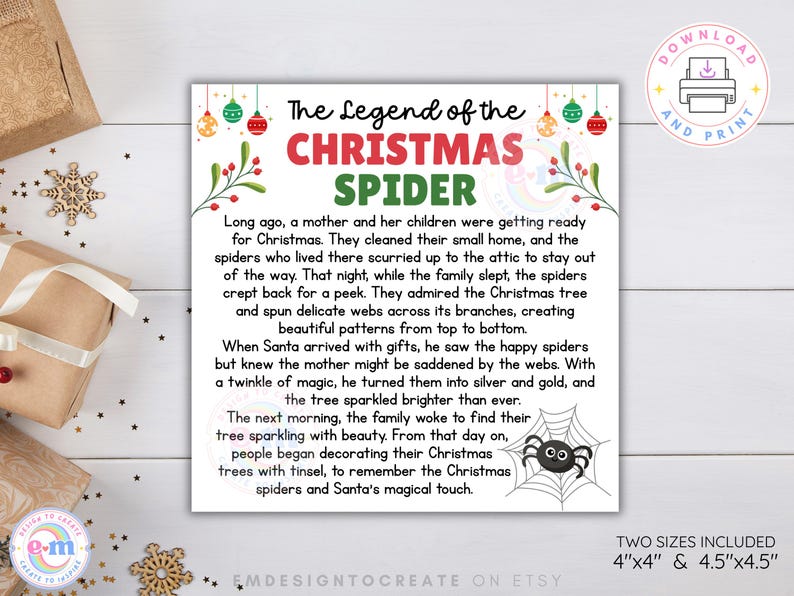 The Legend of the Christmas Spider Tags, Christmas Spider Ornament ...