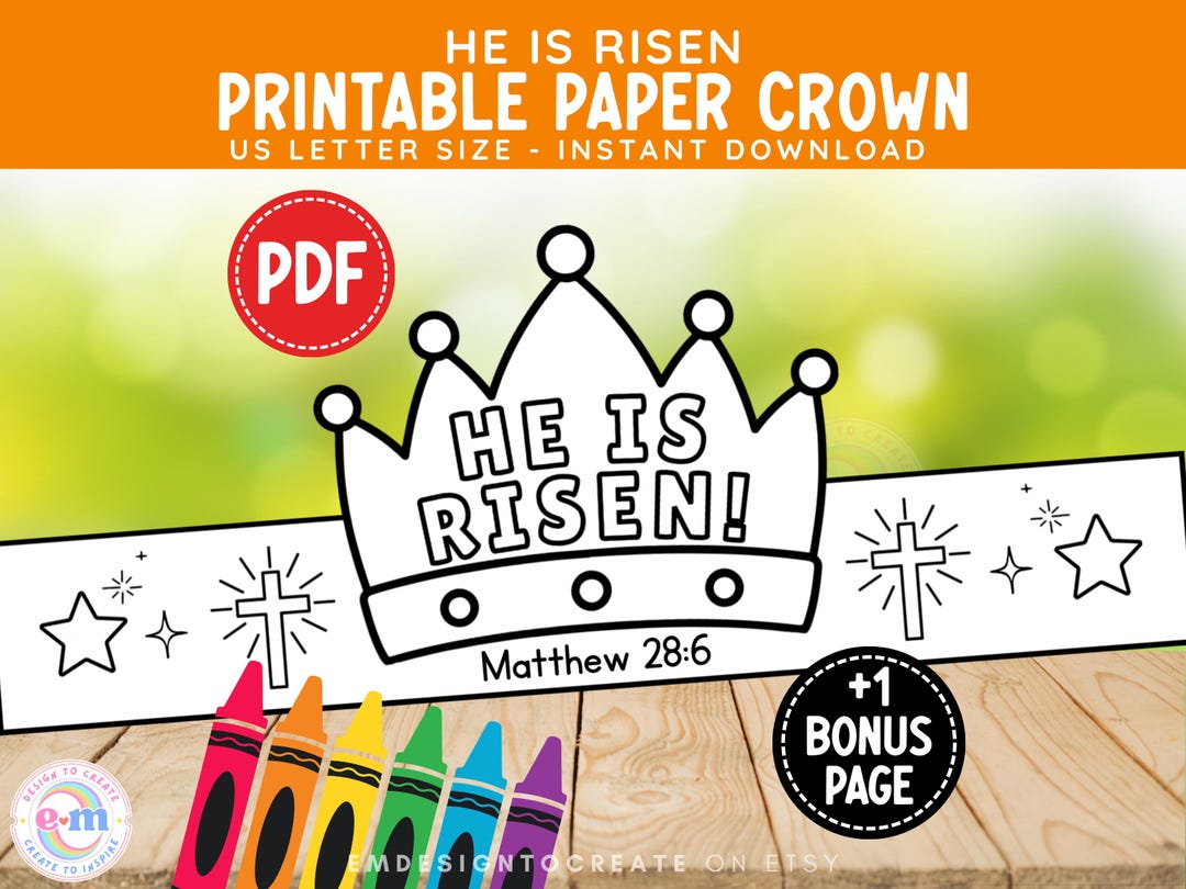 He is Risen Paper Crown Craft Printable | Sunday School Easter Crown ...