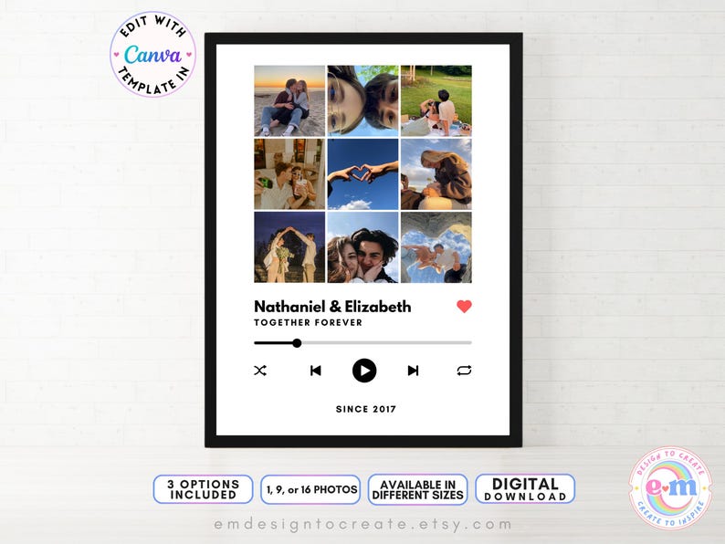 Editable Music Player Collage, Song Now Playing Print, Custom Couple ...