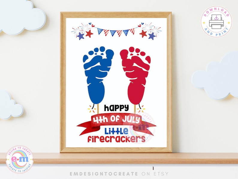 4th of July Footprint Craft, PRINTABLE Little Firecracker Footprint ...