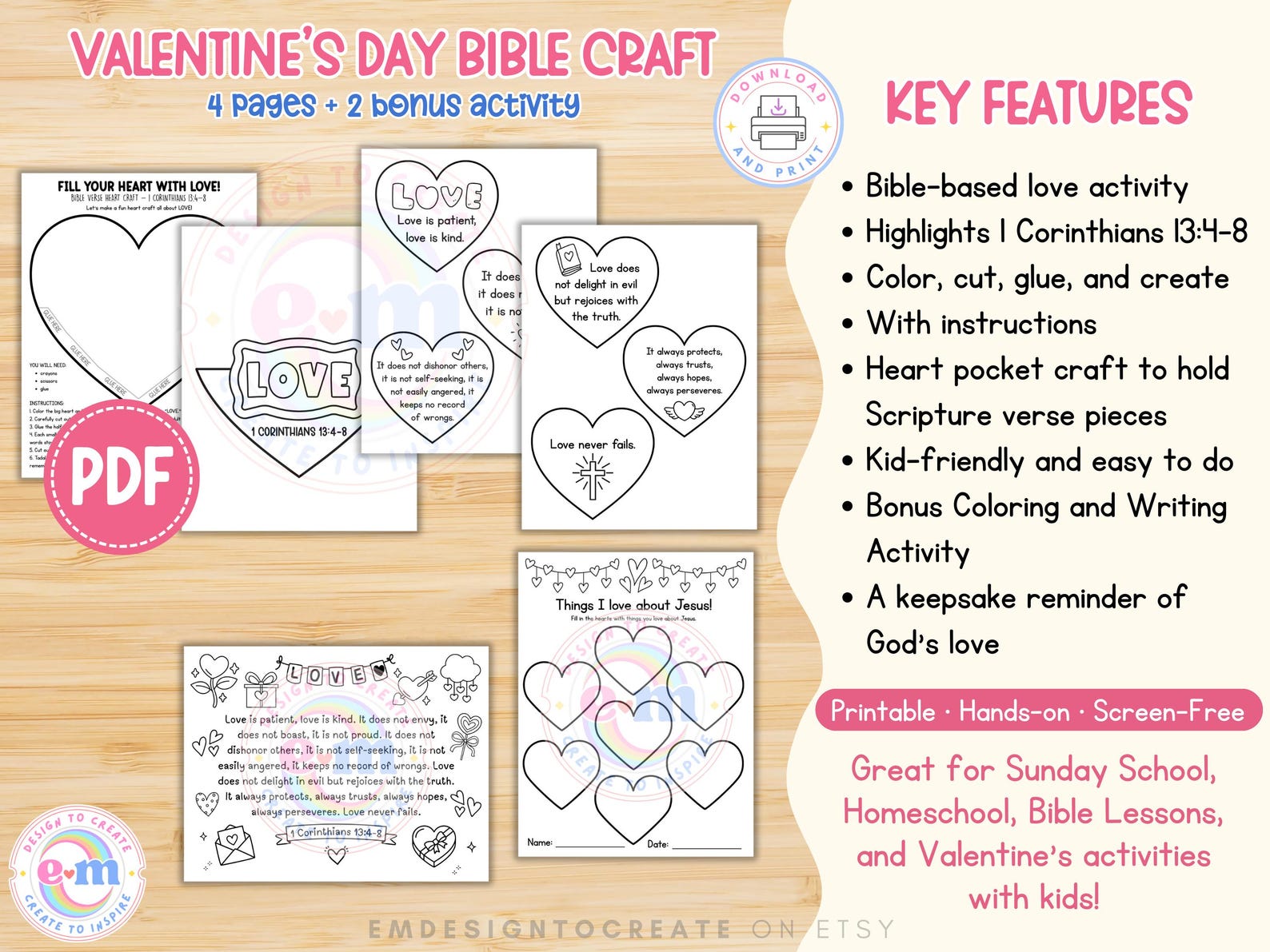 Christian Valentine's Day Bible Lesson Craft Printable, Love is Patient ...