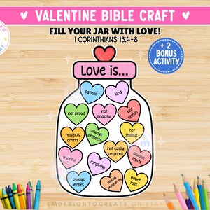 Valentine's Day Jar of Love Bible Lesson Craft, Printable Christian ...