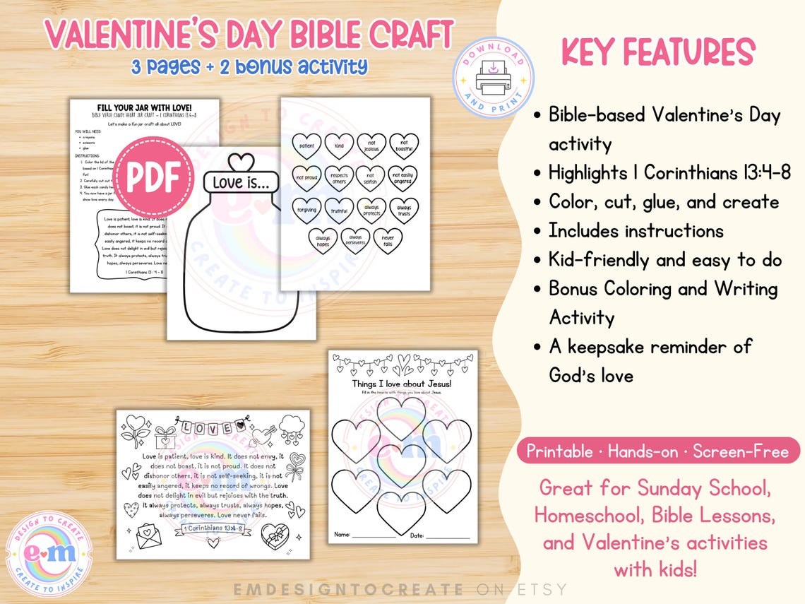 Valentine's Day Jar of Love Bible Lesson Craft, Printable Christian ...