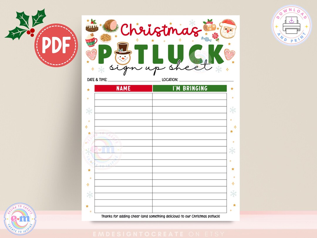 Christmas Food Sign up Sheet, Printable Christmas Party Meal Planner ...