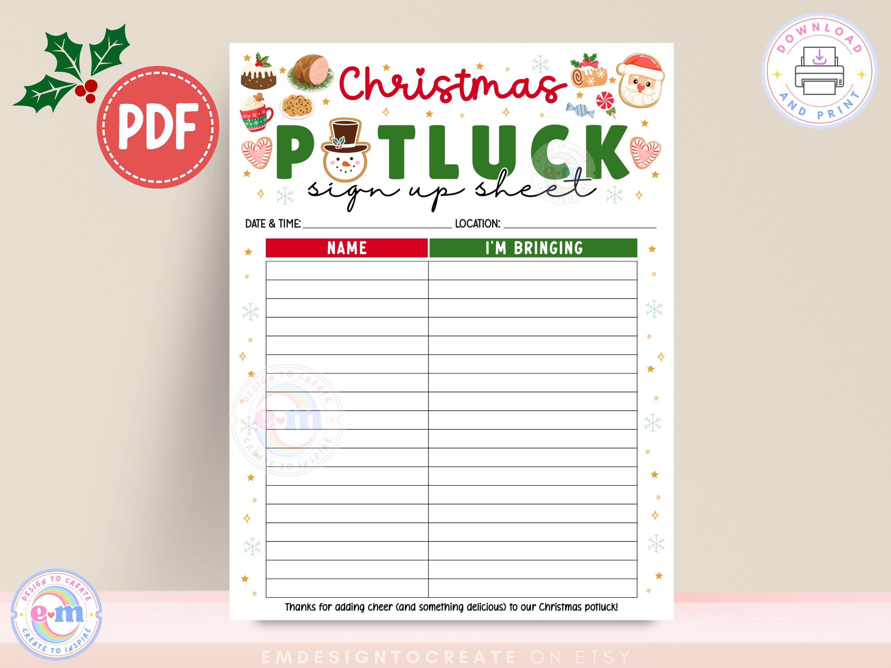 Christmas Food Sign up Sheet, Printable Christmas Party Meal Planner ...