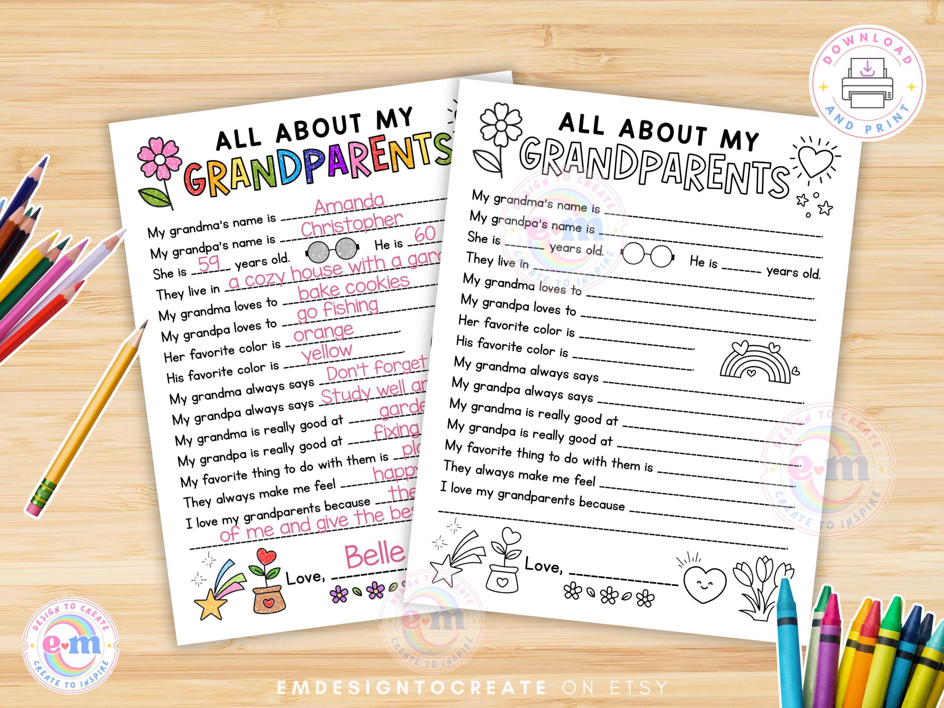 All About My Grandparents PRINTABLE, Grandparents Day Activity for Kids ...