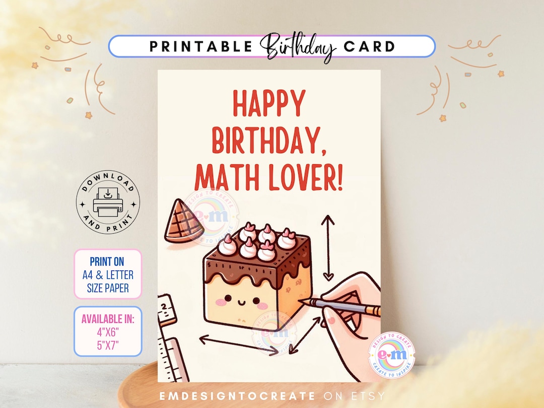 Cute Birthday Card for Math Lover, Happy Birthday Greeting Card for ...
