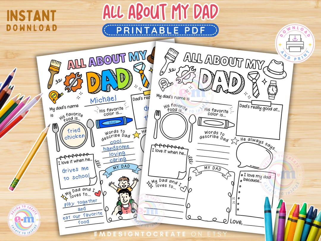 PRINTABLE All About My Dad, Father's Day Activity for Kids, Fill in the ...