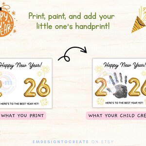Happy New Year 2026 Handprint Craft, Printable Handprint Art Activity ...