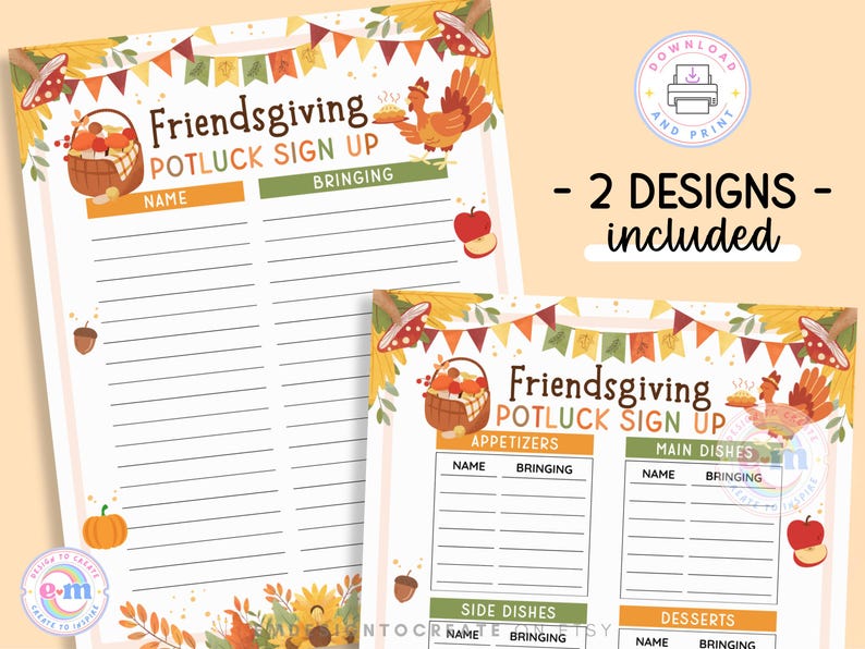 Friendsgiving Potluck Sign up Sheet Printable, Friendsgiving Dinner ...