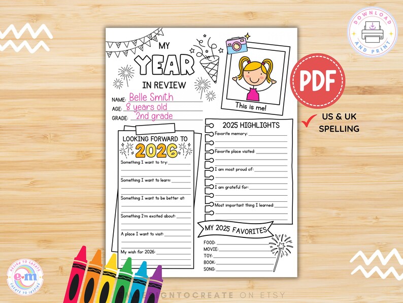 New Year's Resolution Printable for Kids: 2025 Year in Review and 2026 ...