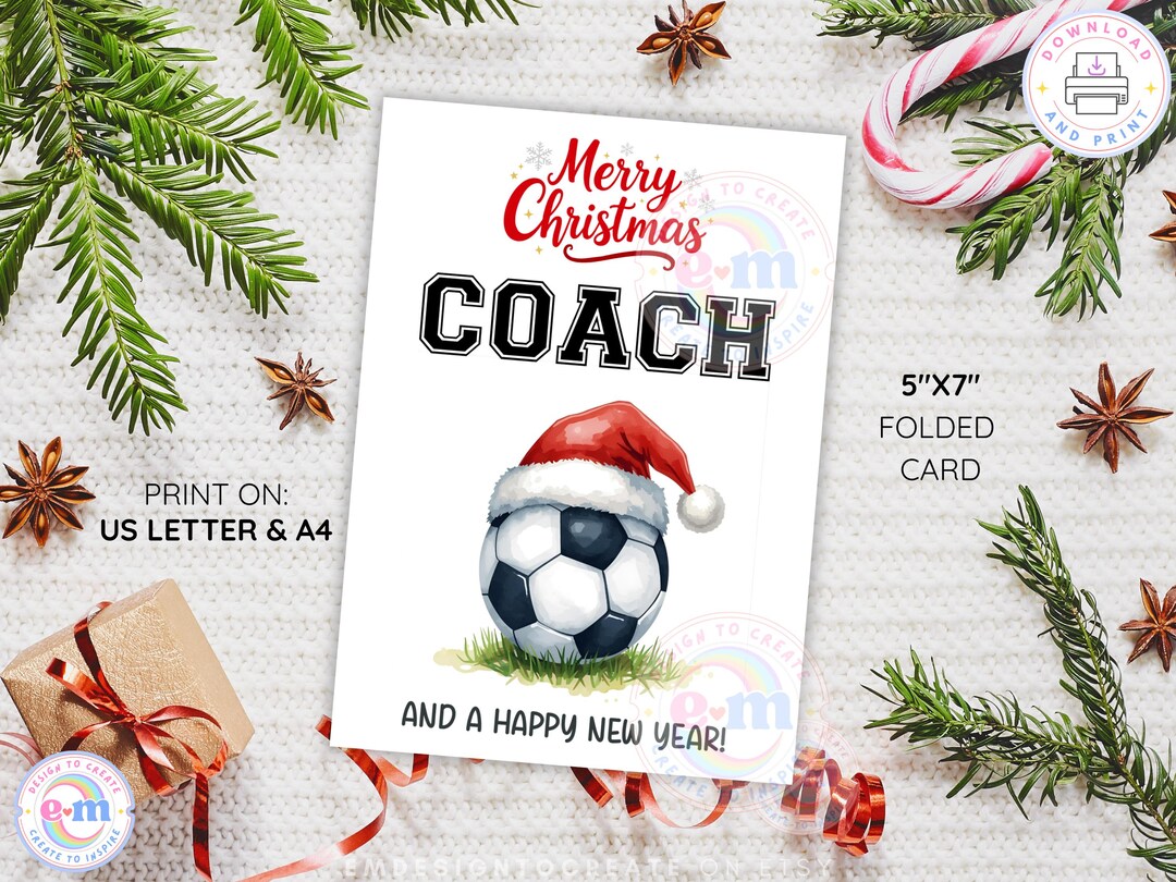 Christmas Card for Soccer Coach, Printable Soccer Coach Christmas Card ...