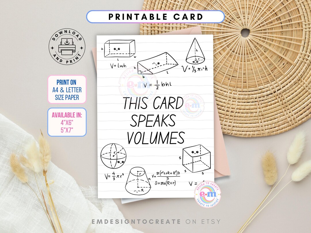 This Card Speaks Volumes, Printable Math Humor Greeting Card ...