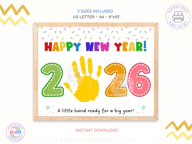 New Year 2026 Handprint Craft, Printable New Years Handprint Art ...