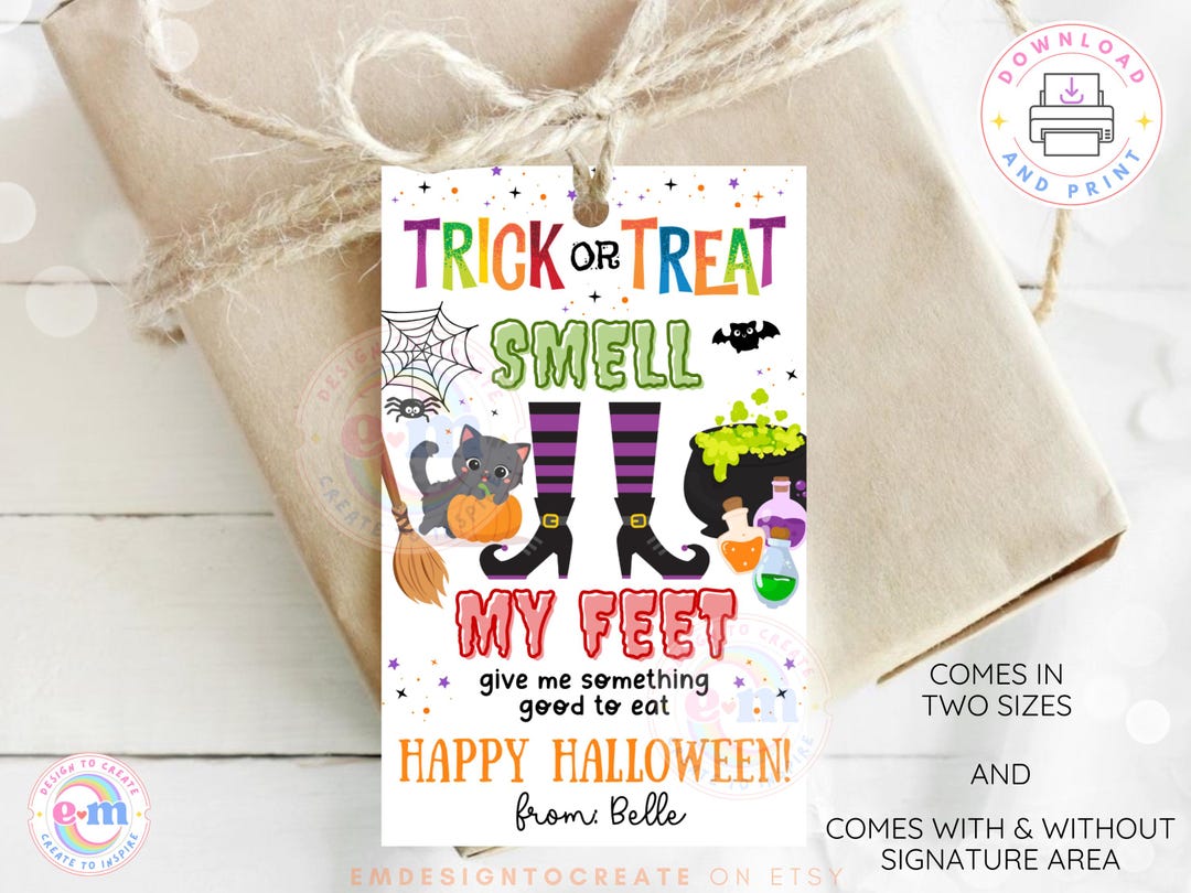 Trick or Treat Smell My Feet Halloween Gift Tag, PRINTABLE Witch Legs ...