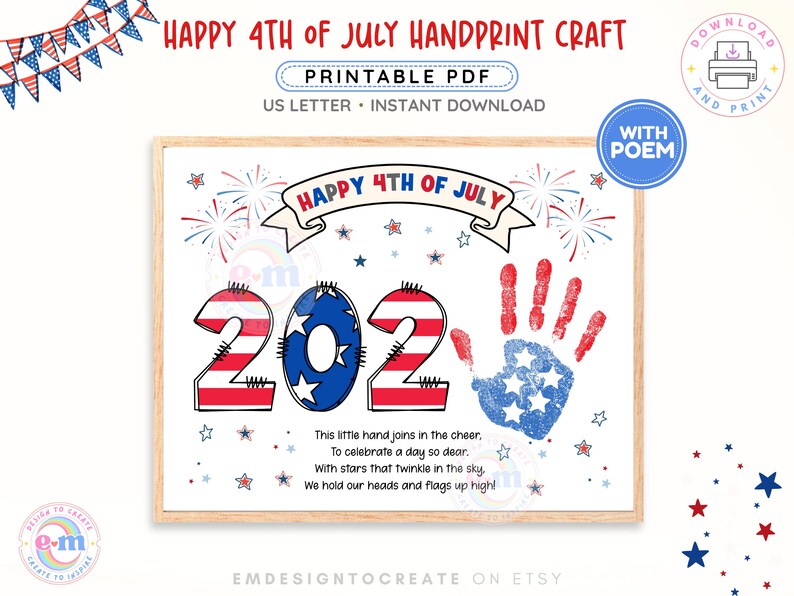 Happy 4th of July Handprint Craft for Kids 2025, PRINTABLE Keepsake ...