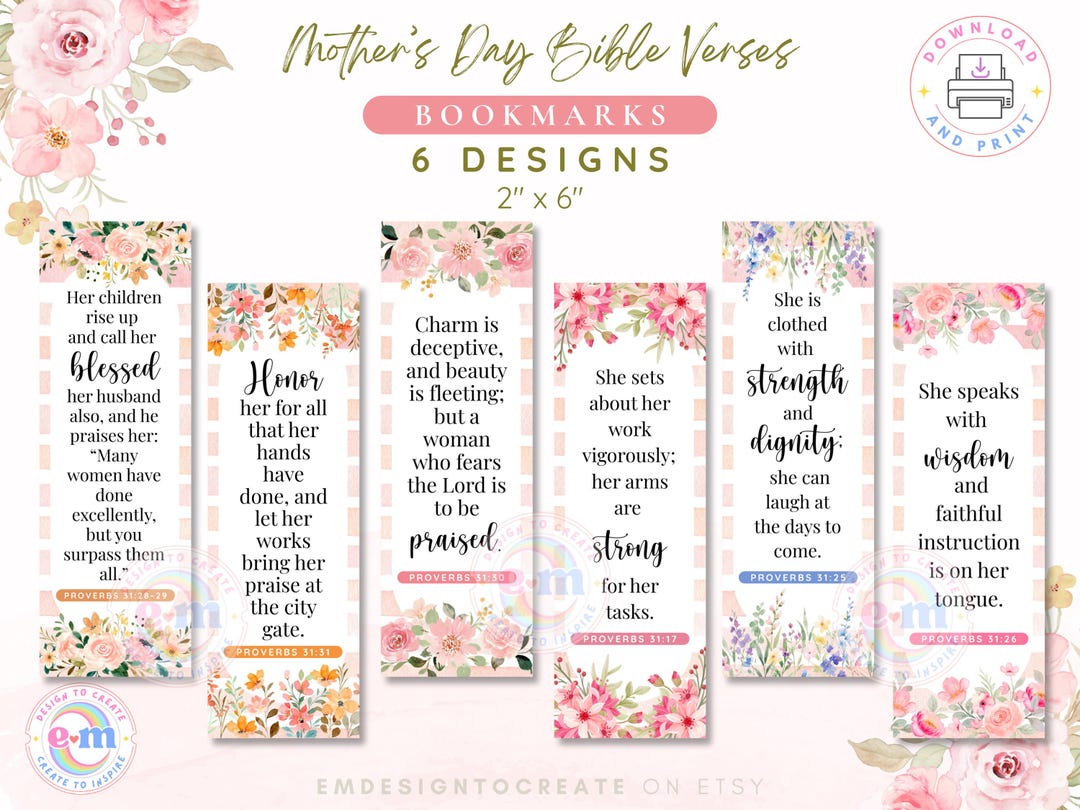 PRINTABLE Mother's Day Bookmarks, Bible Verse Bookmarks for Women ...