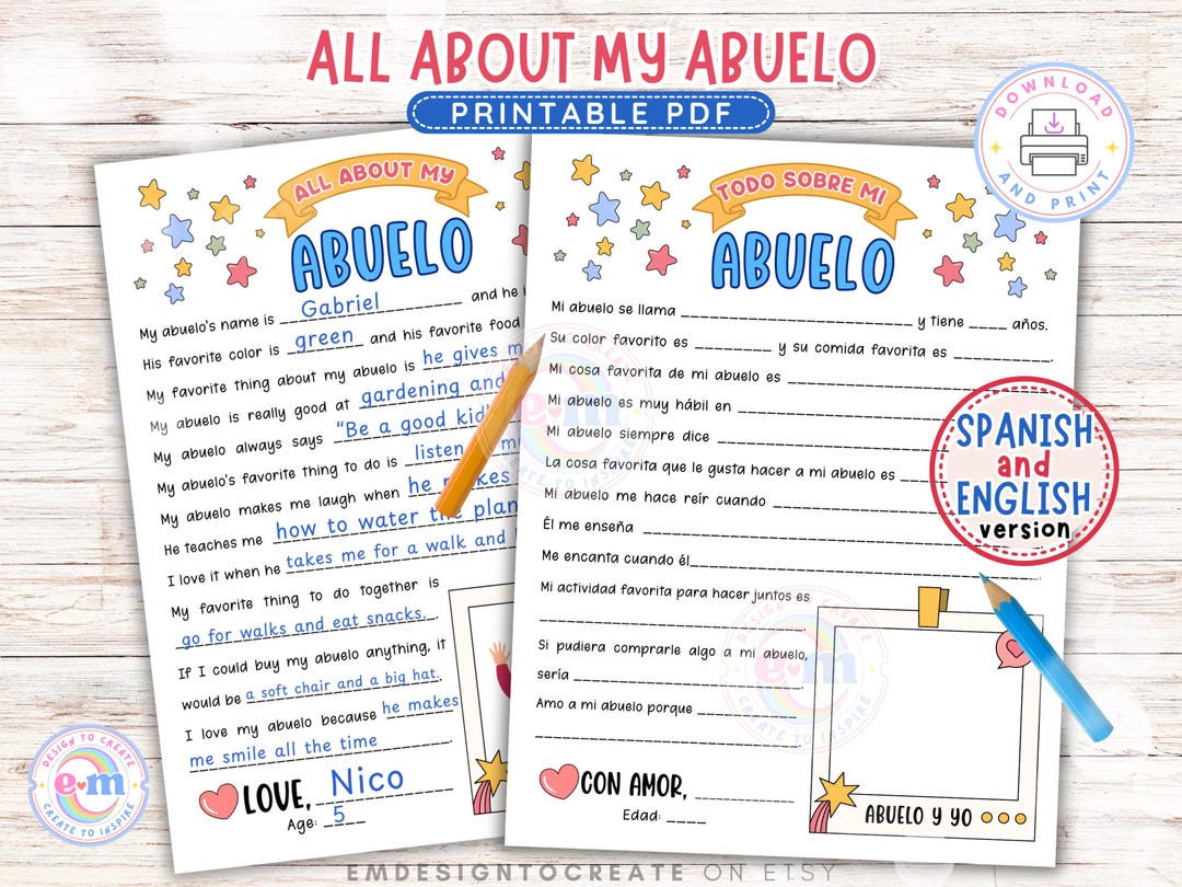 All About My Abuelo PRINTABLE, Todo Sobre Mi Abuelo, Spanish All About ...