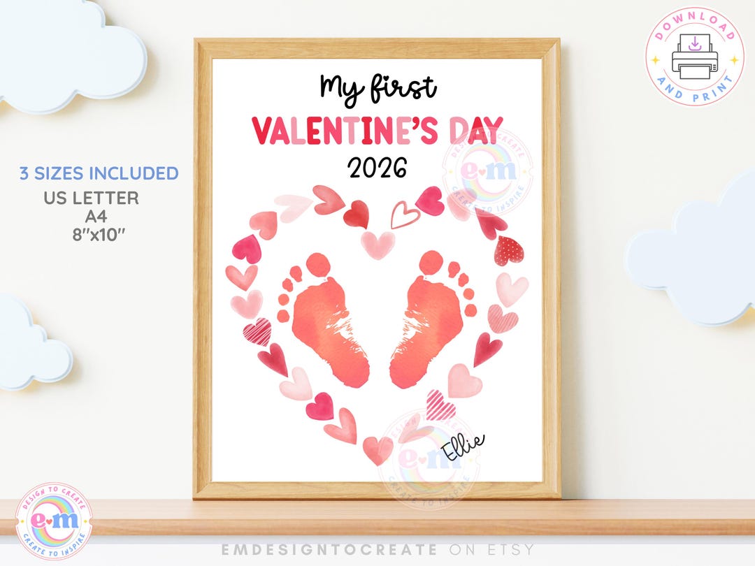 Baby's First Valentine's Day Footprint Craft 2026, Baby Footprint Art ...