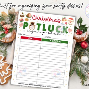 Christmas Food Sign up Sheet, Printable Christmas Party Meal Planner ...