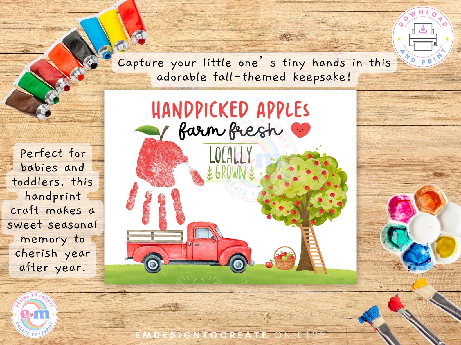 Apple Handprint Craft for Kids, Printable Fall Handprint Art for Baby ...