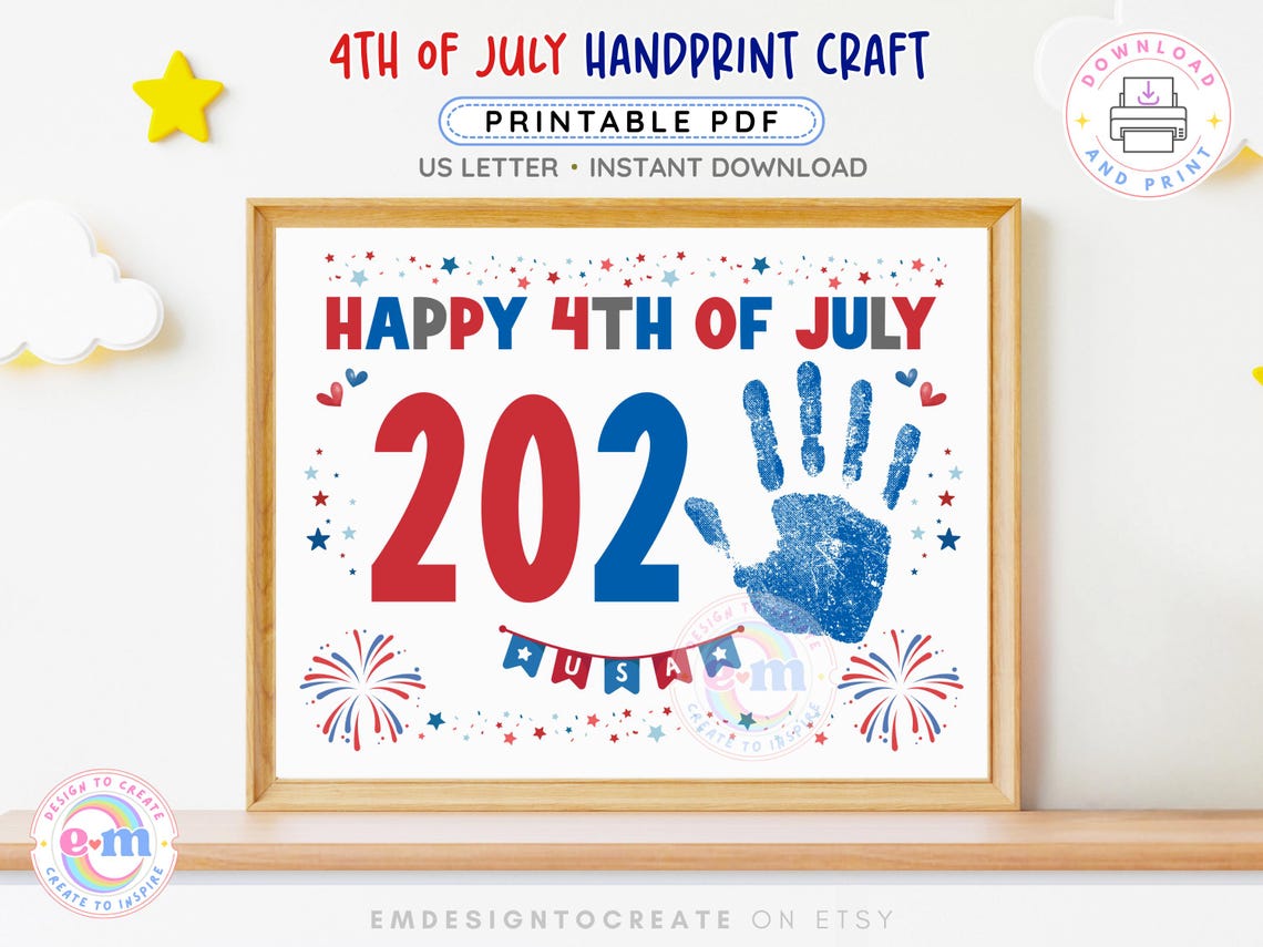 4th of July 2025 Handprint Craft, PRINTABLE Handprint Fourth of July ...