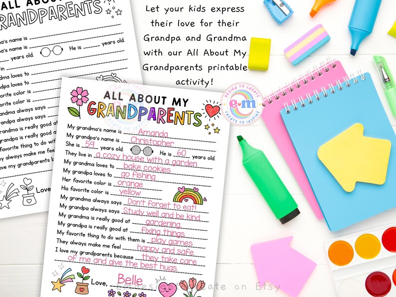 All About My Grandparents PRINTABLE, Grandparents Day Activity for Kids ...