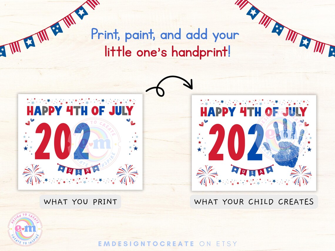 4th of July 2025 Handprint Craft, PRINTABLE Handprint Fourth of July ...