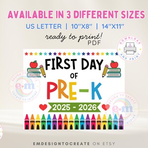 PRINTABLE First Day of Pre-k Sign, First Day of School Sign Preschool ...