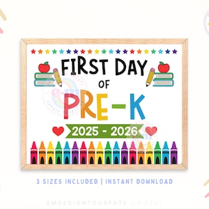 PRINTABLE First Day of Pre-k Sign, First Day of School Sign Preschool ...