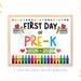 PRINTABLE First Day of Pre-k Sign, First Day of School Sign Preschool ...