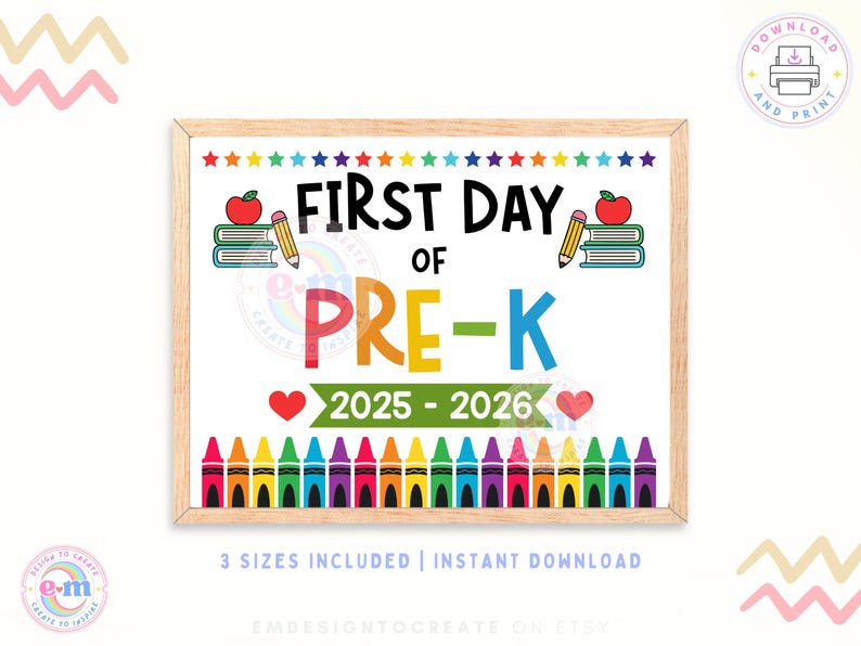 PRINTABLE First Day of Pre-k Sign, First Day of School Sign Preschool ...