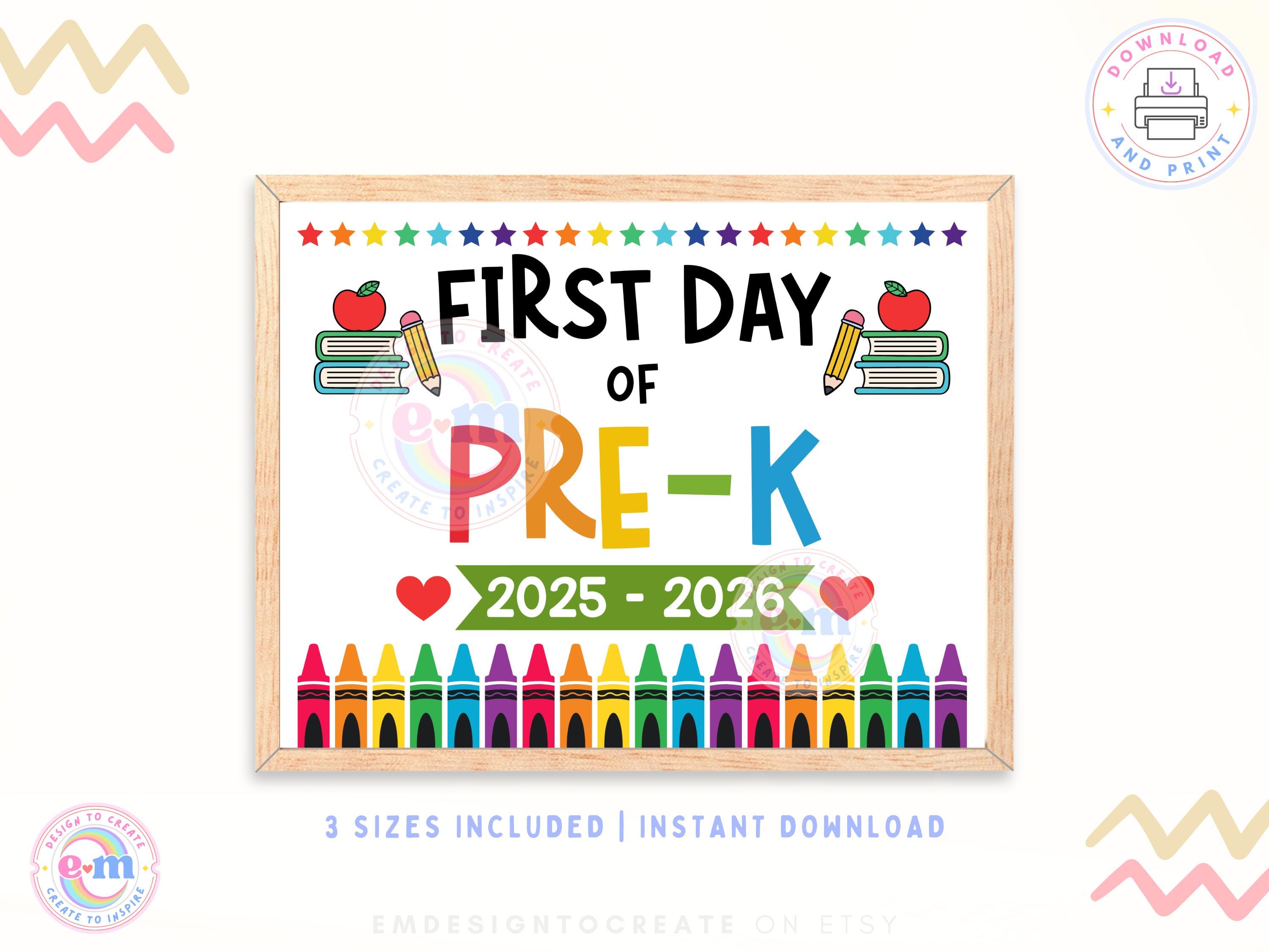 PRINTABLE First Day of Pre-k Sign, First Day of School Sign Preschool ...