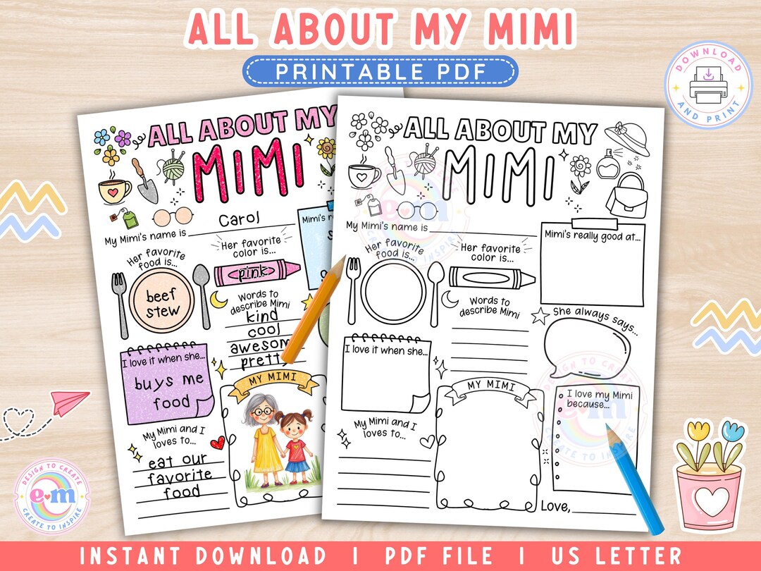 All About My Mimi PRINTABLE, Mimi Questionnaire, Grandparents Day Gift ...