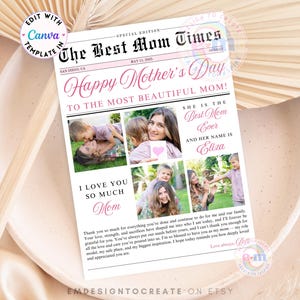 EDITABLE Mother's Day Newspaper Template, Personalized Mothers Day Gift ...